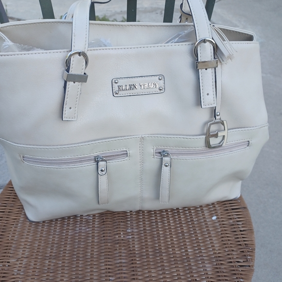 Ellen Tracy | Bags | Ellen Tracy Tote Vegan Cream Office Work Bag Light ...
